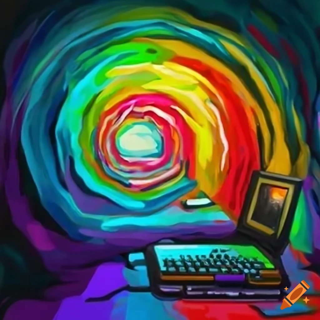 Retro computer with rainbow colors on Craiyon