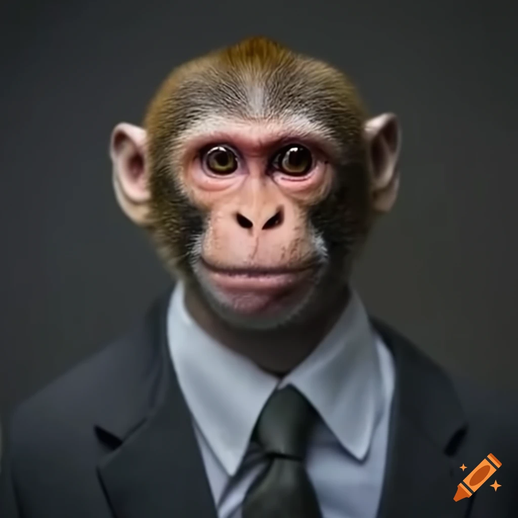Monkey with a sharp jawline and cheekbones wearing a suit on Craiyon