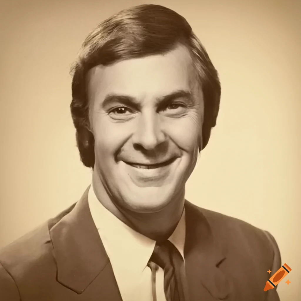 Detailed vintage headshot of a 1970's radio host on Craiyon