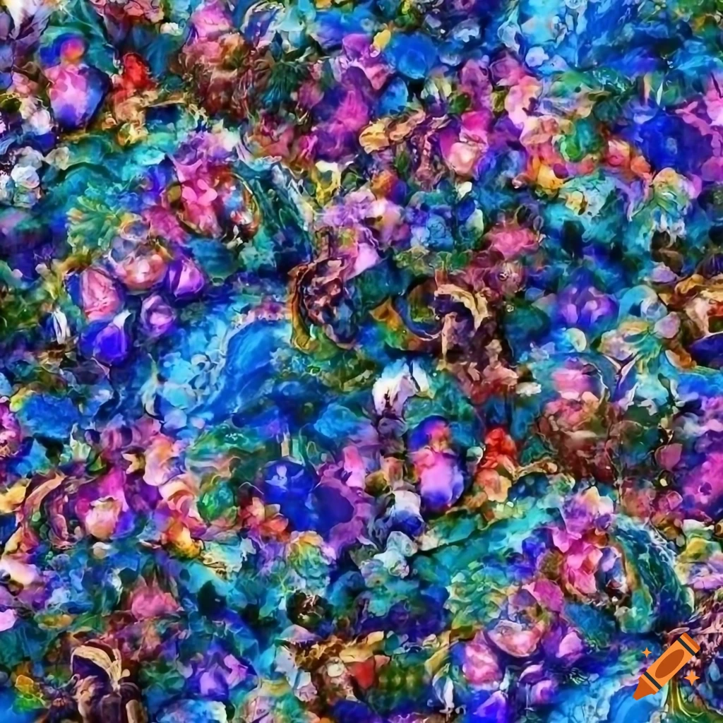 Intricate crystalline pattern of rocks and minerals in oil painting on ...