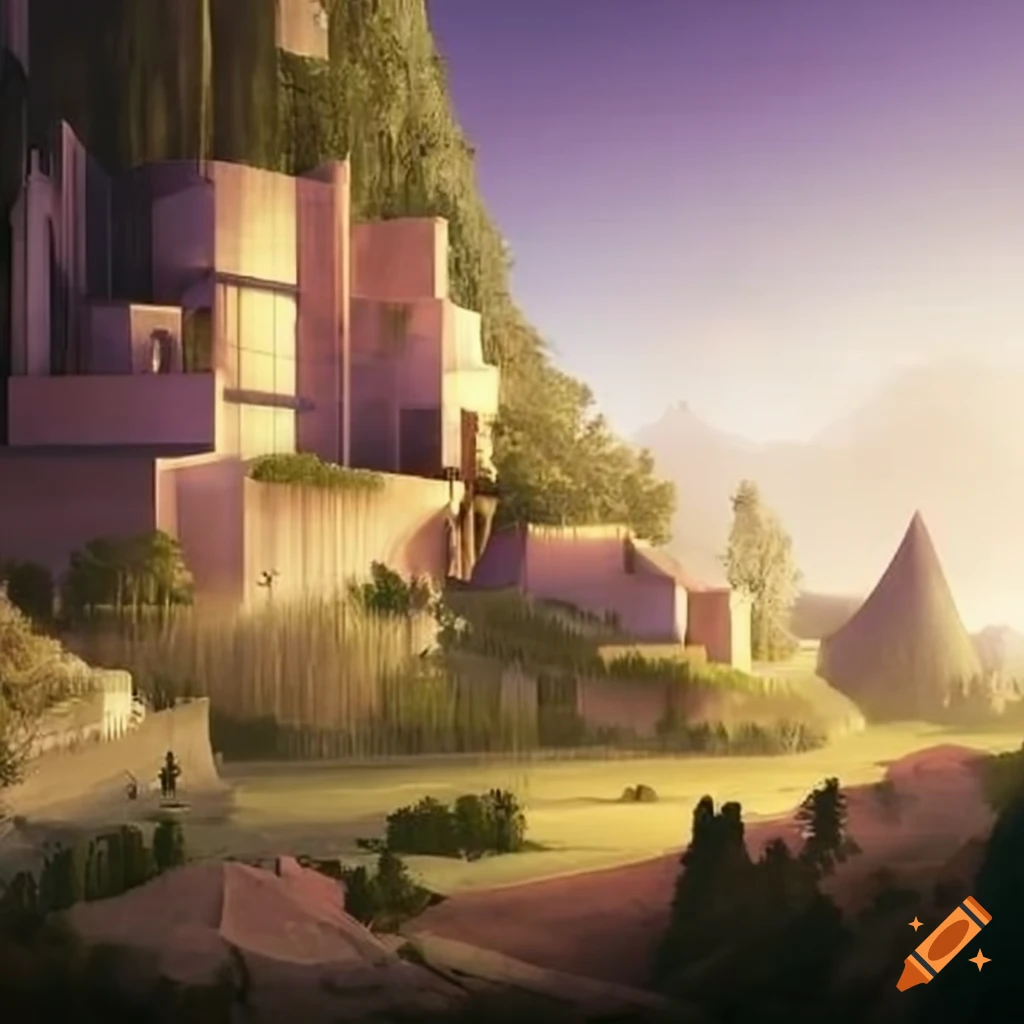 Modern fantasy world with traditional architecture on Craiyon