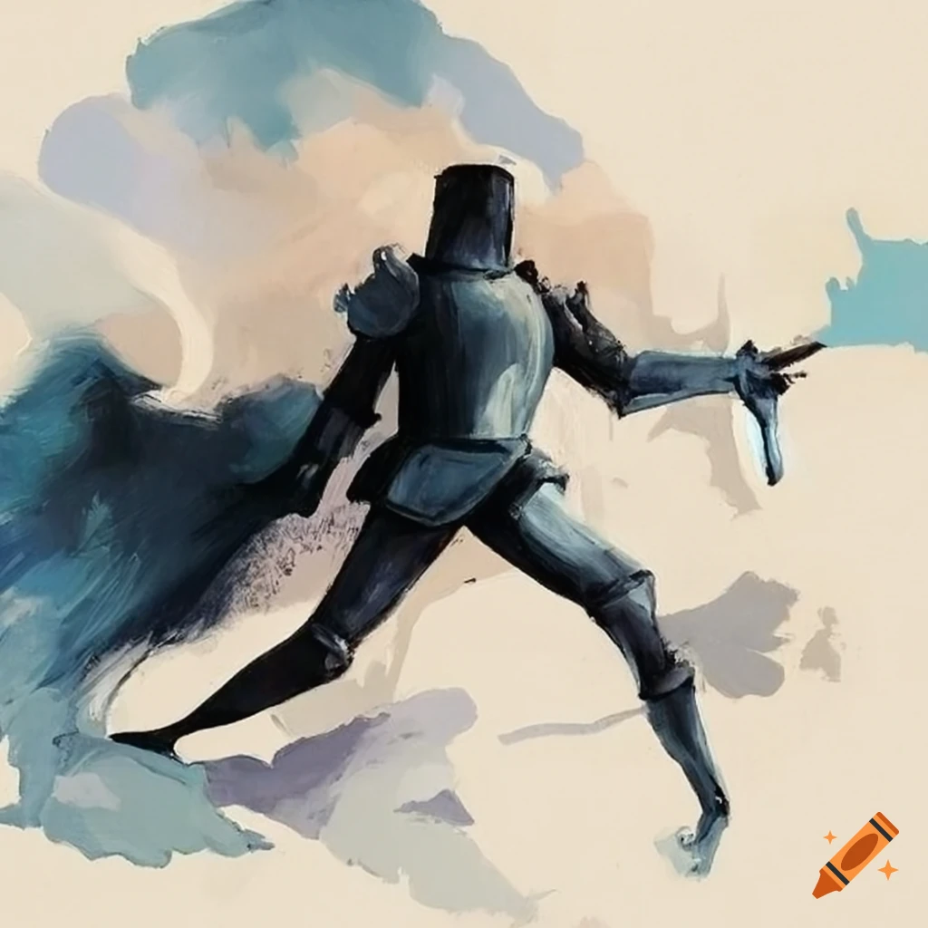 Abstract painting of a knight wielding a sword on Craiyon