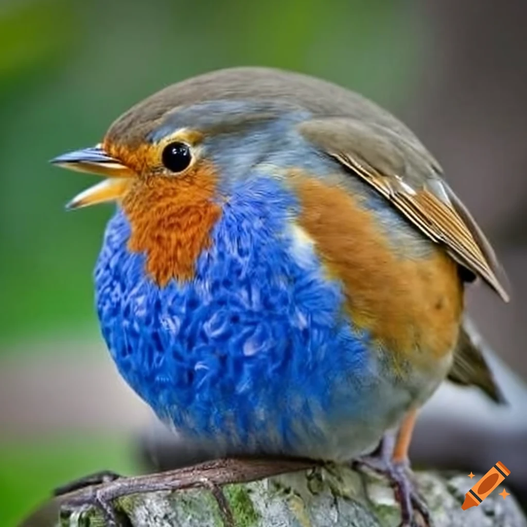 Blue ball resting on a robin on Craiyon
