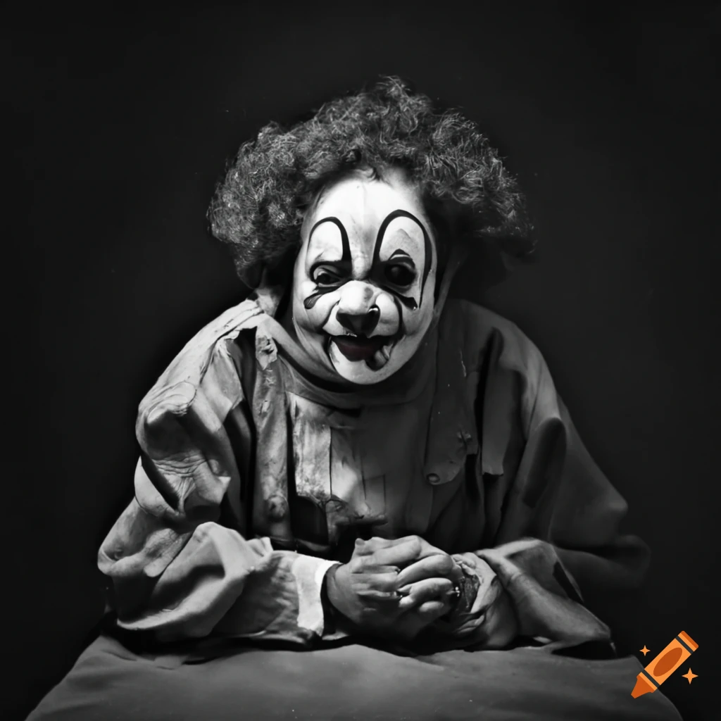 Sad clown sitting in a dark corner with distant stare on Craiyon