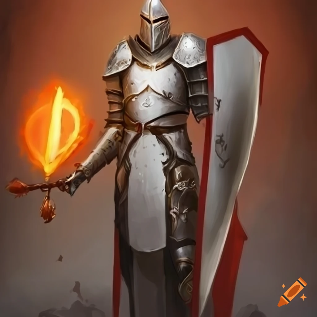 Virtuous knight paladin with a large orange crayon in an ultra ...