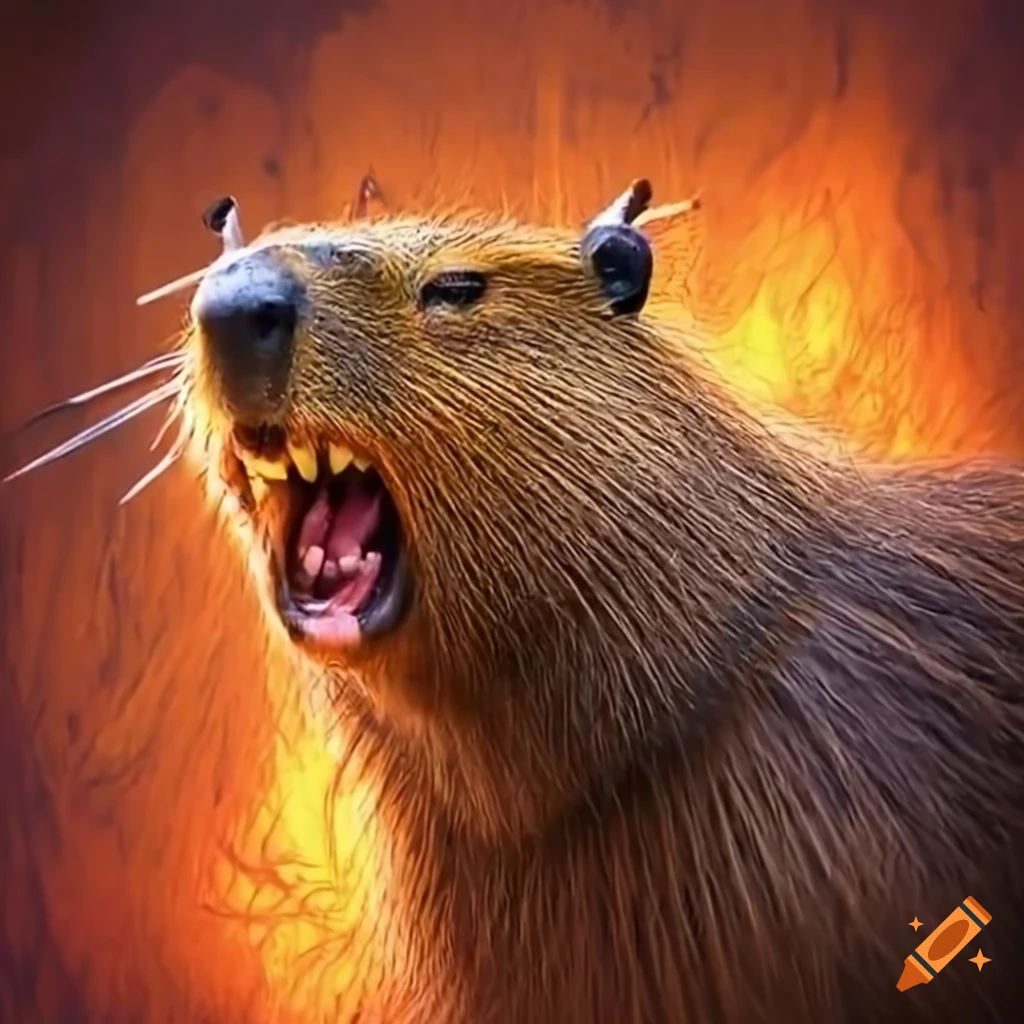 Large group of capybaras with forks and torches on Craiyon