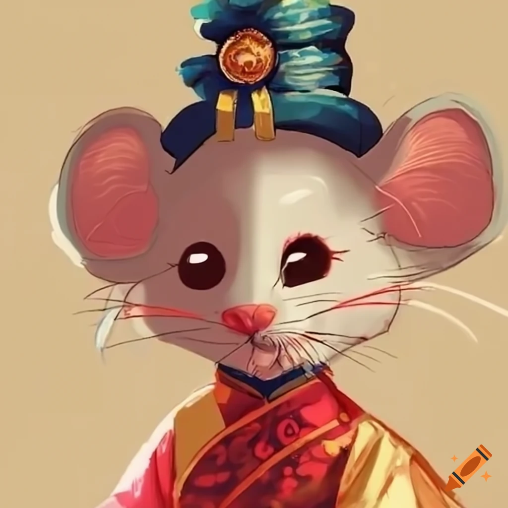 Cartoon mouse in traditional chinese attire on an adventure on Craiyon