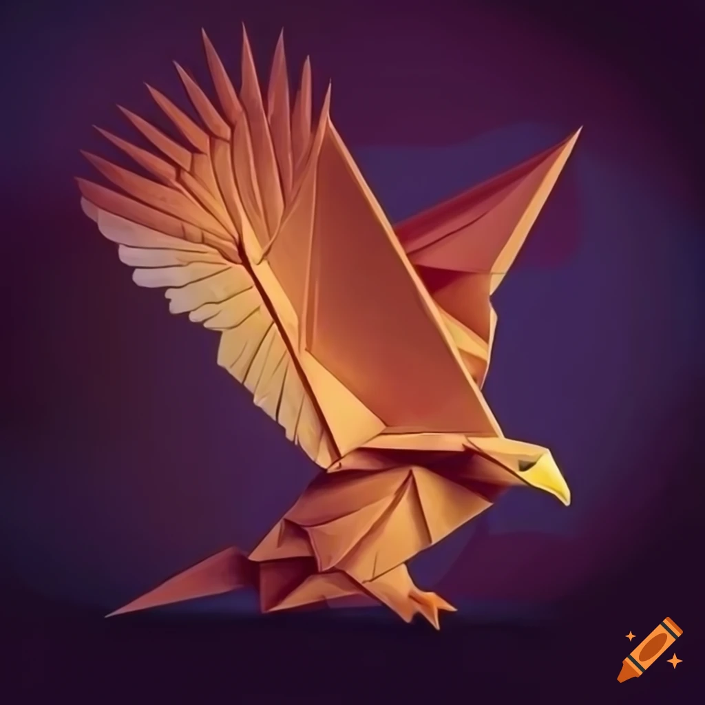 Enchanting origami eagle with arcane symbols guarding a detailed ...