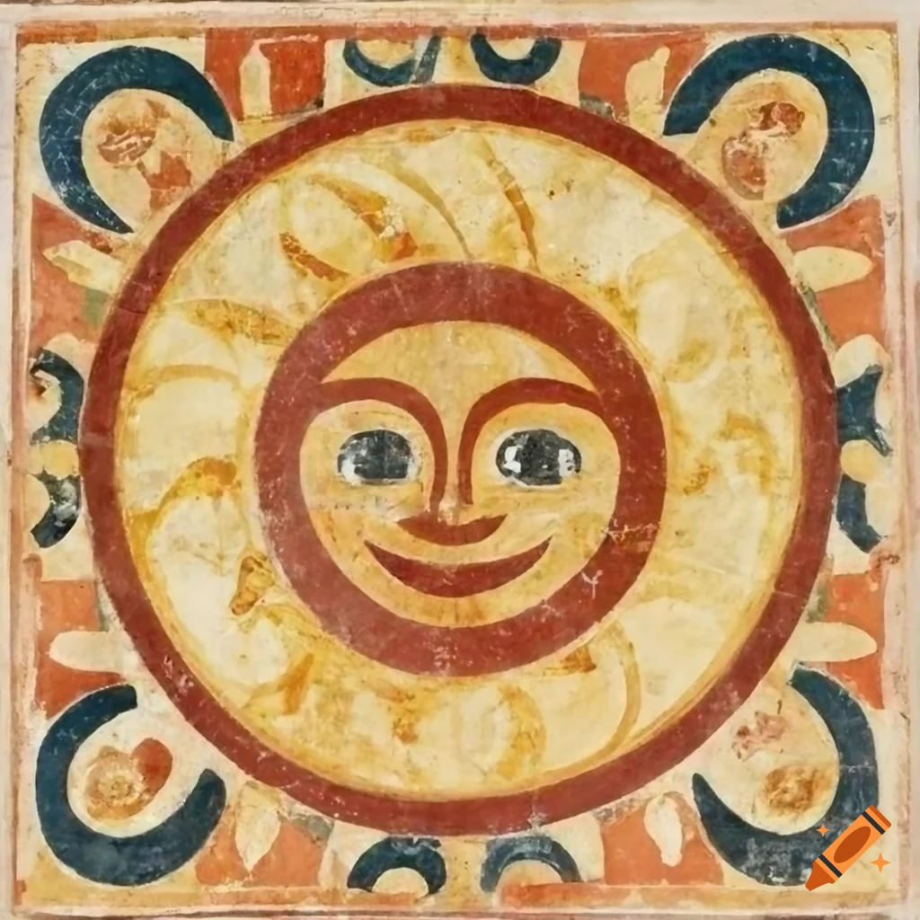 Smiling sun on romanesque fresco album cover on Craiyon