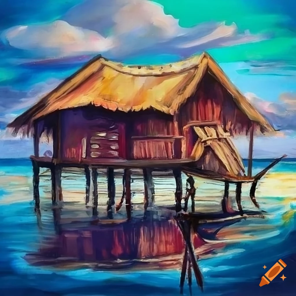 Traditional bugis tribal house and sandeq boat in a pleasant setting on ...