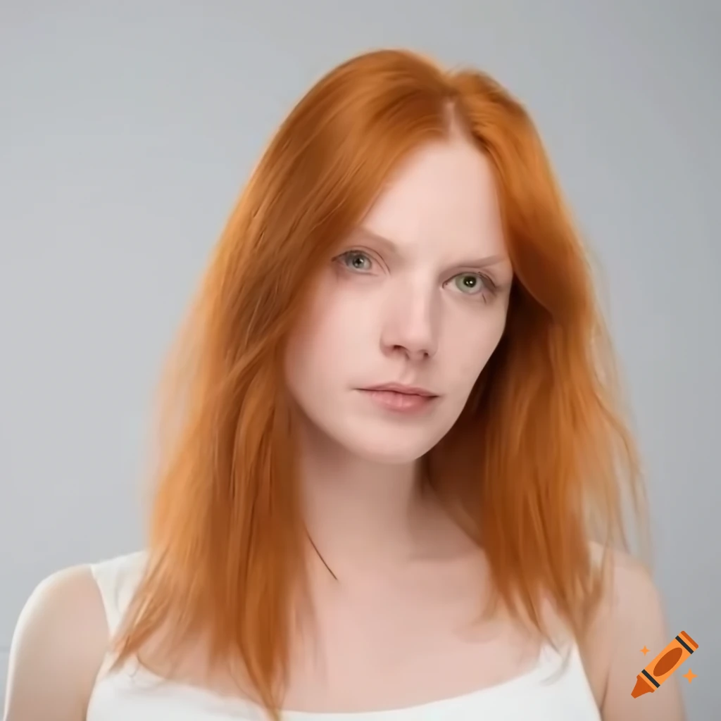 Beautiful Ginger Haired Woman In White Top And Blue Jeans On Craiyon
