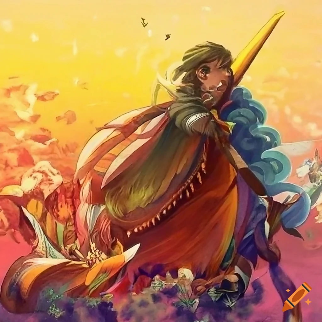 Illustration of a person standing on high ground adorned with virtues ...