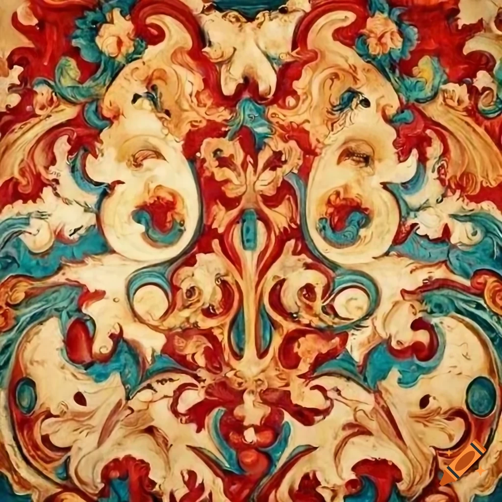 Colorful rococo fresco pattern with intricate flowers and birds on Craiyon