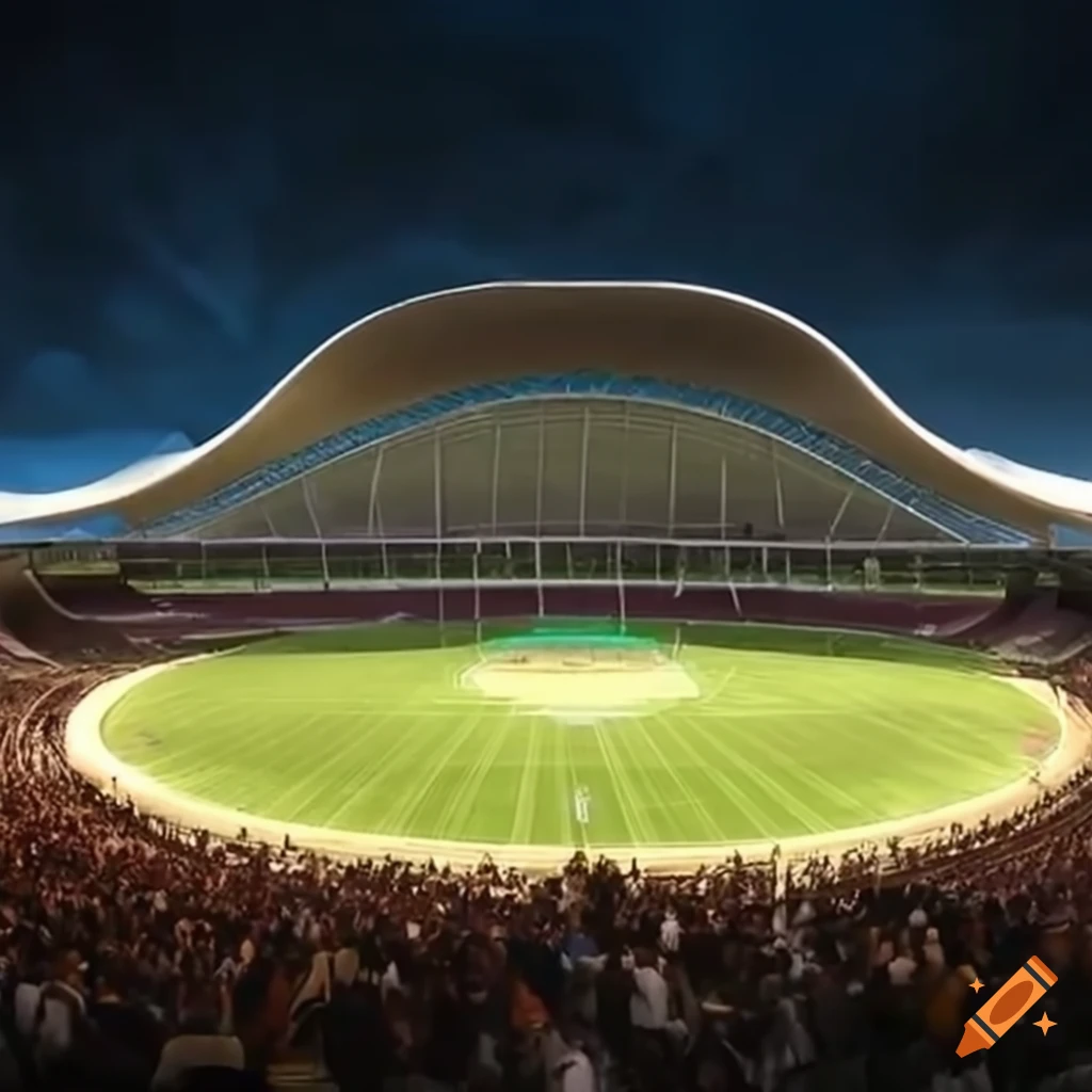 Modern cricket stadium with indian architectural design on Craiyon
