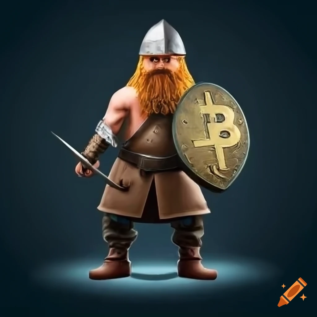 Medieval dwarf soldier holding a shield with bitcoin sign on Craiyon