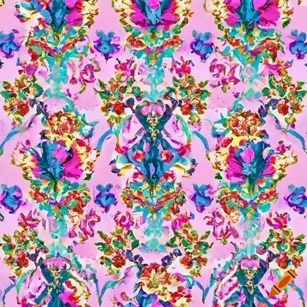 Rainbow pastel groovy rococo intricate floral pattern in oil painting ...