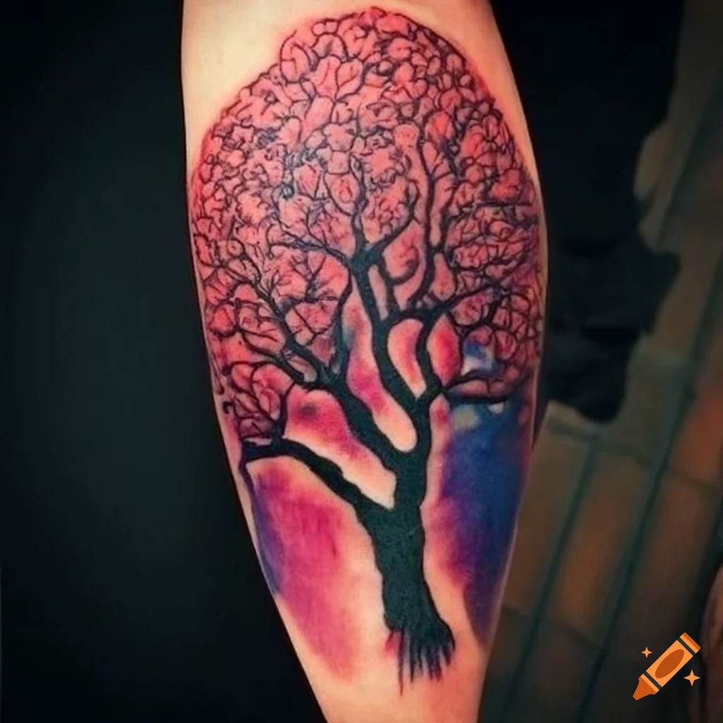 Colorful tree tattoo on arm and shoulder on Craiyon