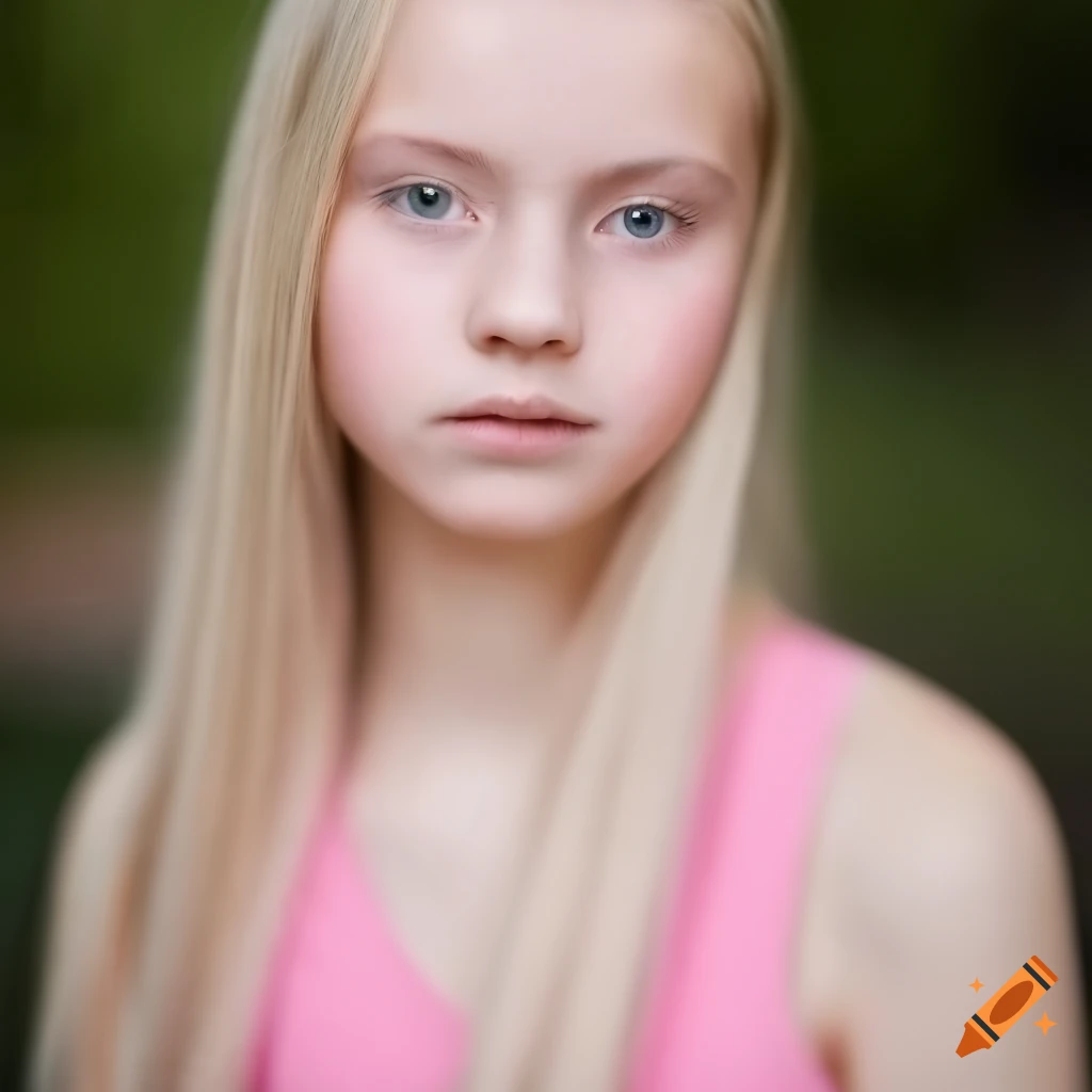 Portrait of a serious Nordic girl with light blonde hair and brown eyes on Craiyon