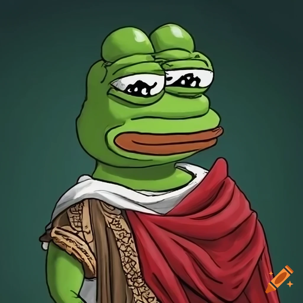 Pepe frog dressed as julius caesar on Craiyon