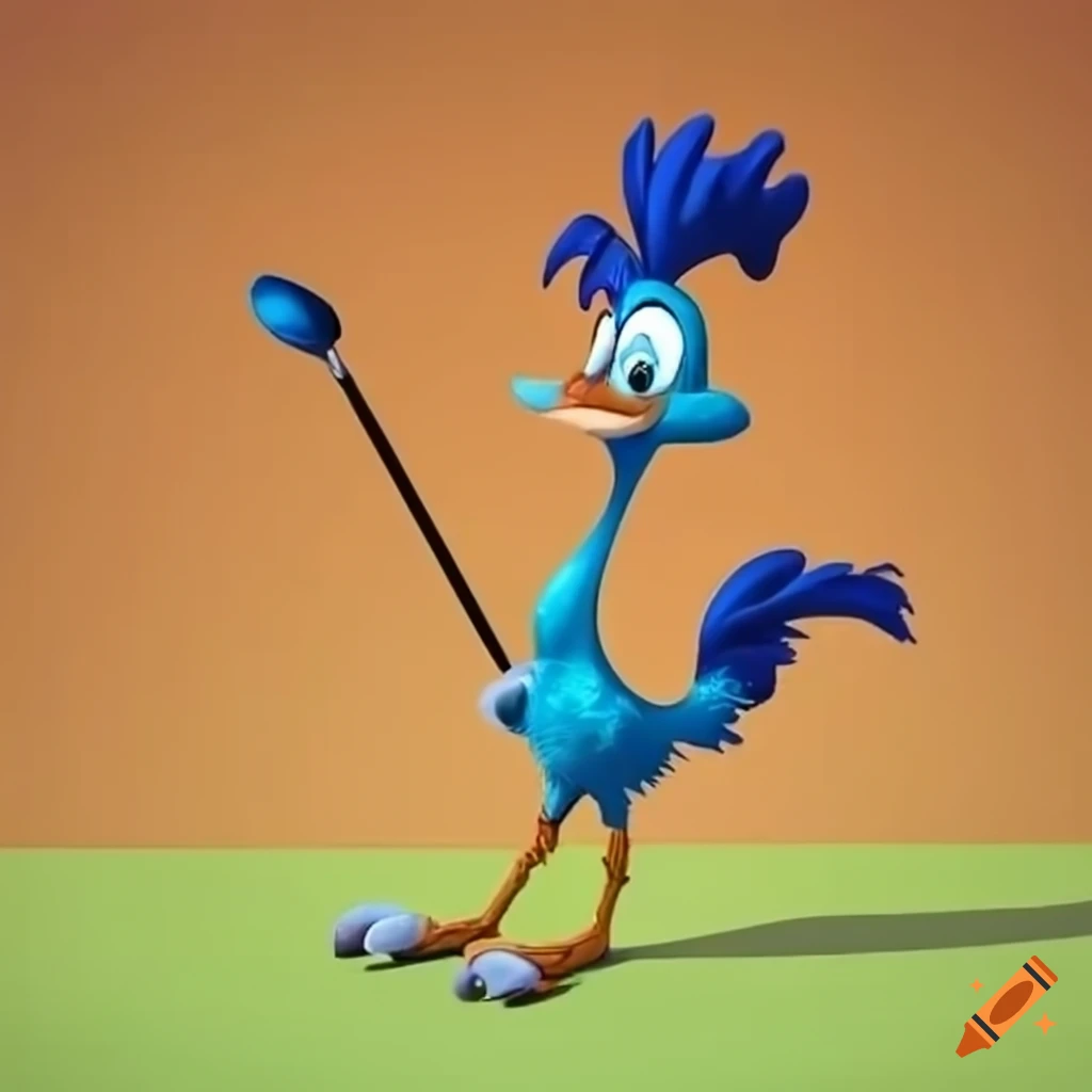 Cartoon roadrunner with a golf club, wacky and fun on Craiyon