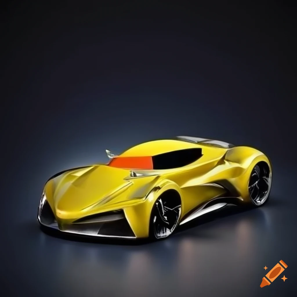 Sleek concept car with chrome and stainless steel in yellow and red ...