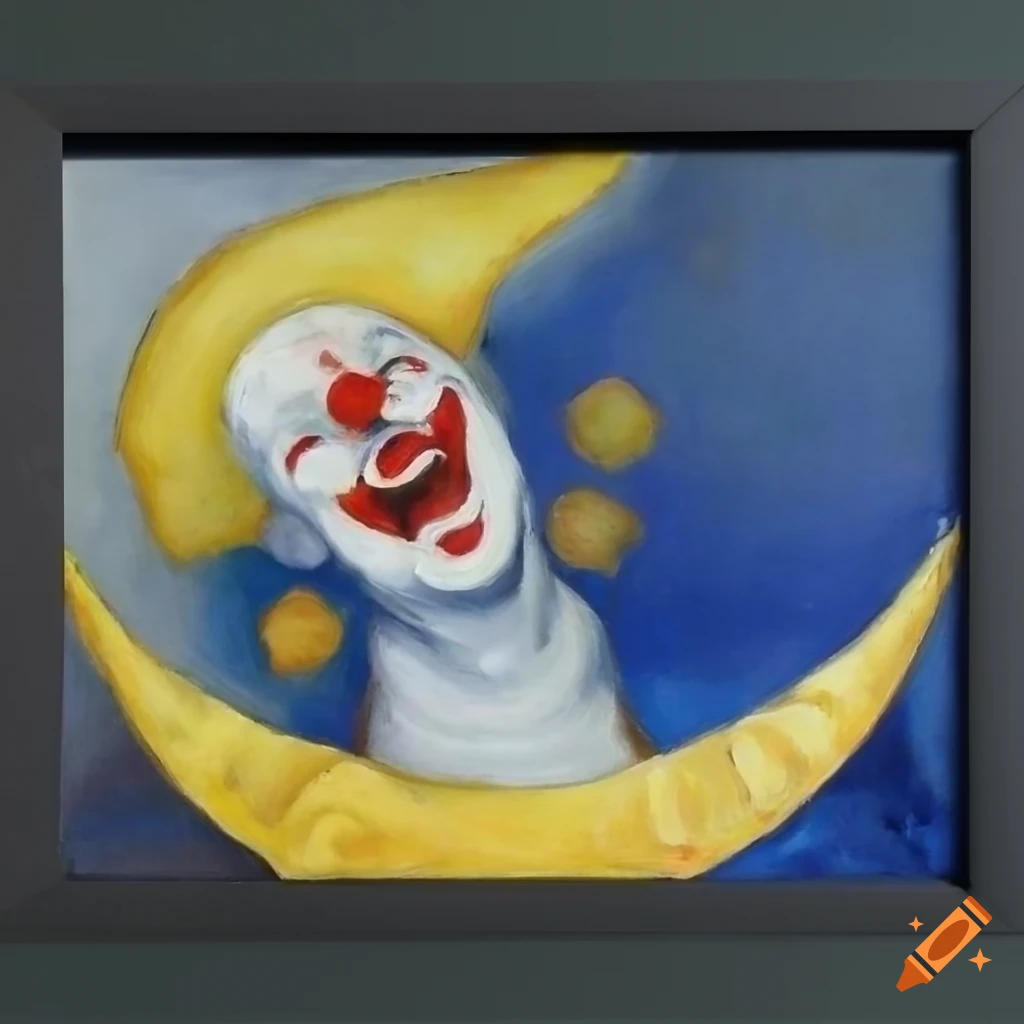 Moon clown laughing in art deco style on Craiyon