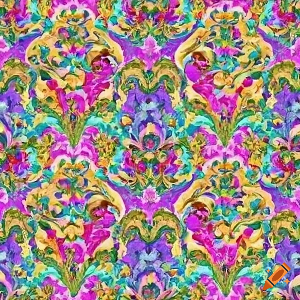 Groovy rococo intricate floral pattern in rainbow pastel colors on Craiyon