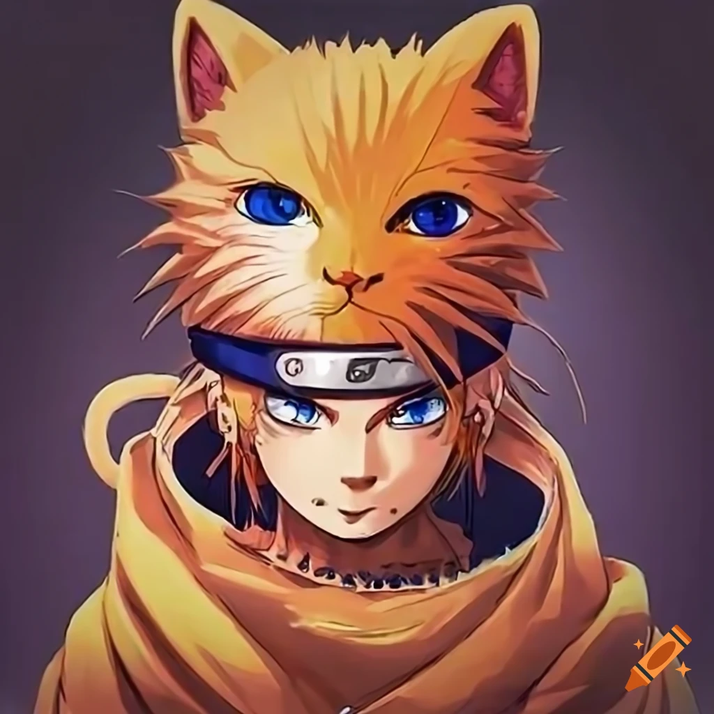 Naruto posing with a cat on Craiyon