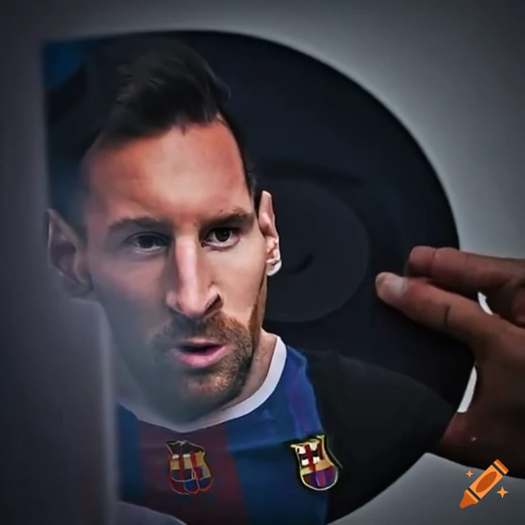Lionel messi holding a vinyl record on Craiyon