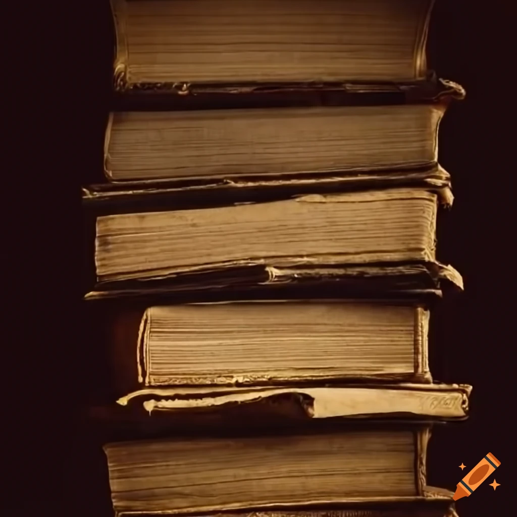 Stack of intricately decorated vintage books with finely detailed page ...