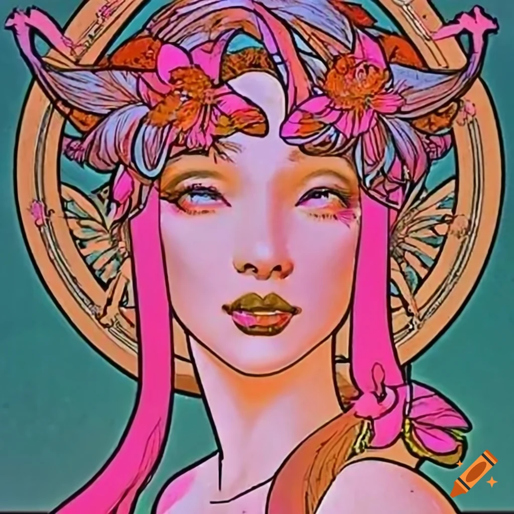 Vaporwave mucha artwork on Craiyon