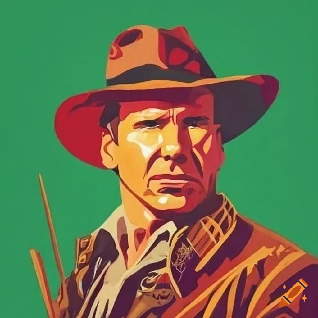 Vintage soviet era propaganda style postcard of indiana jones in white ...