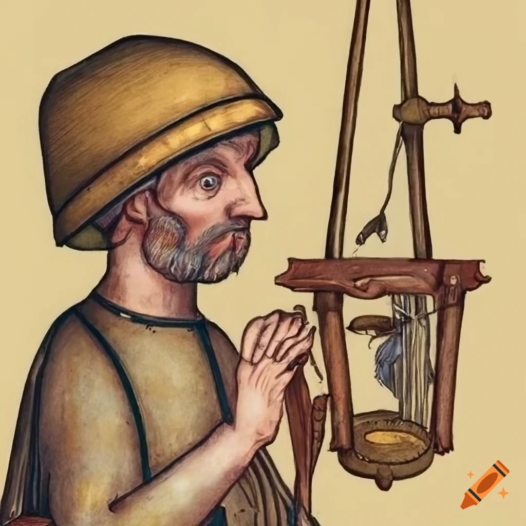 Medieval drawing of a tinkerer with a device on Craiyon