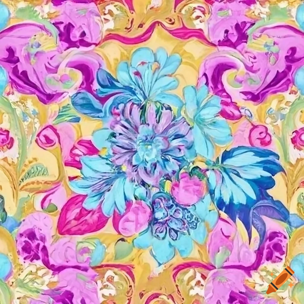 Rainbow pastel intricate floral pattern in rococo style oil painting on ...