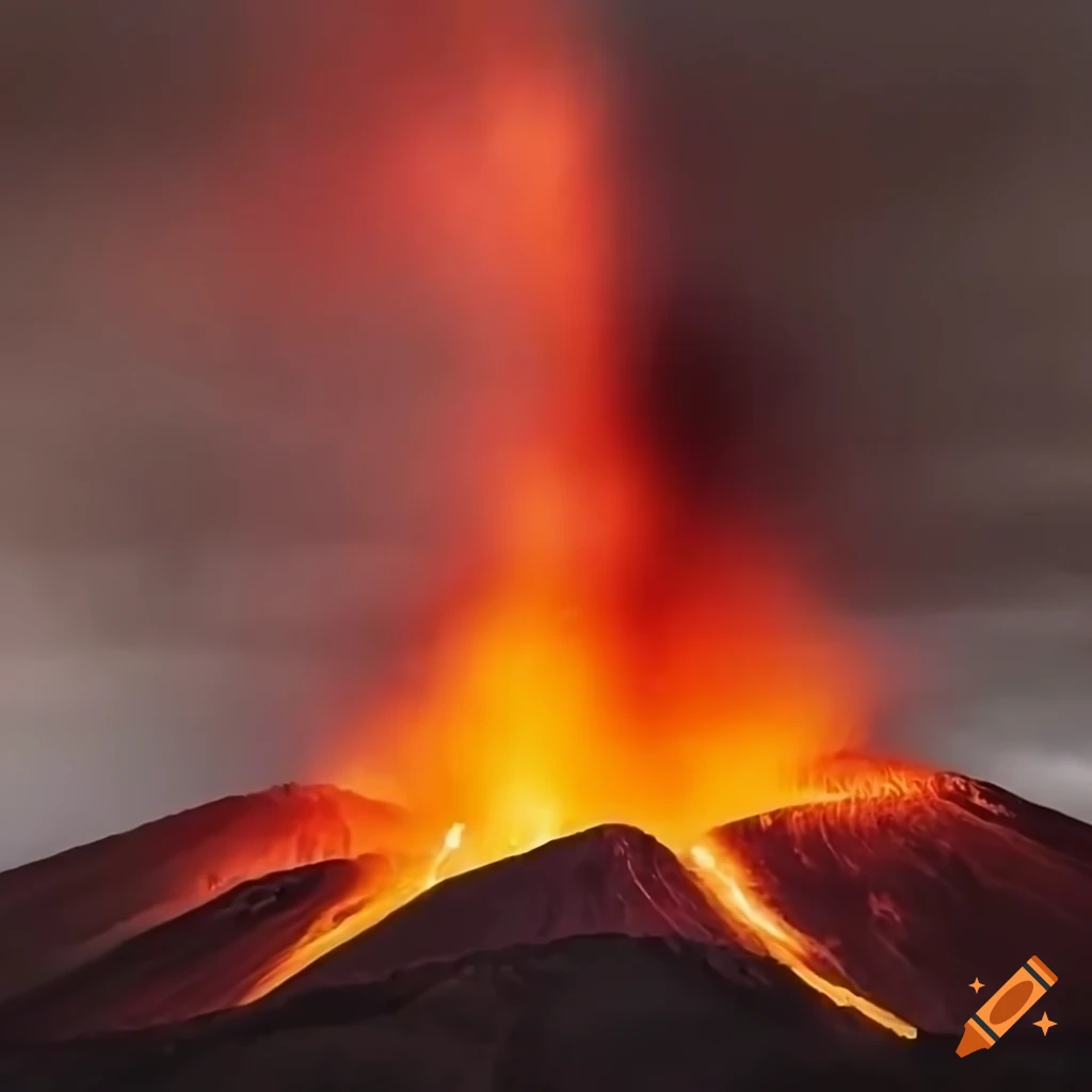 Volcano spewing fire and smoke in a dramatic close-up on Craiyon