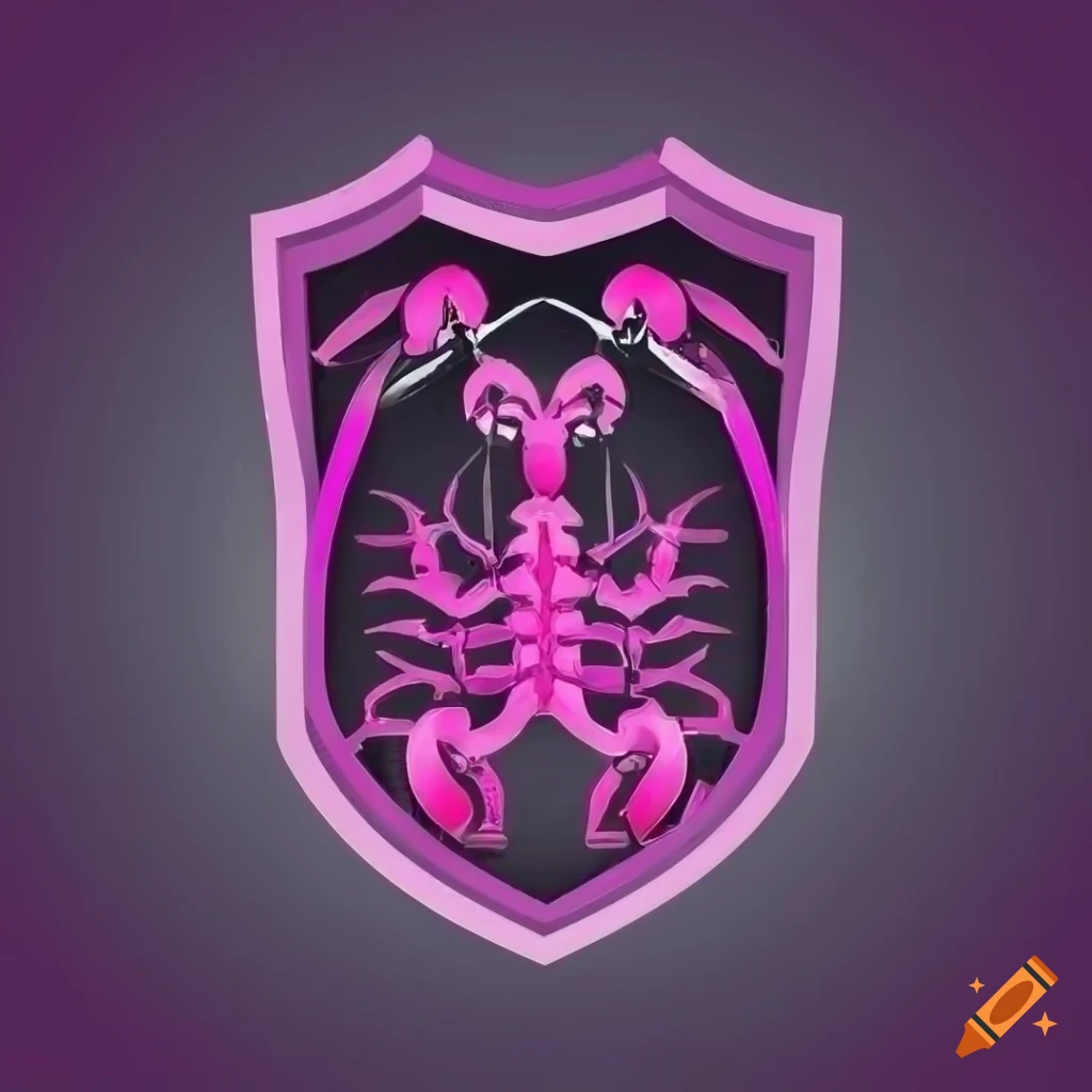 Detailed black and pink shield design with scorpion shape on colorful ...