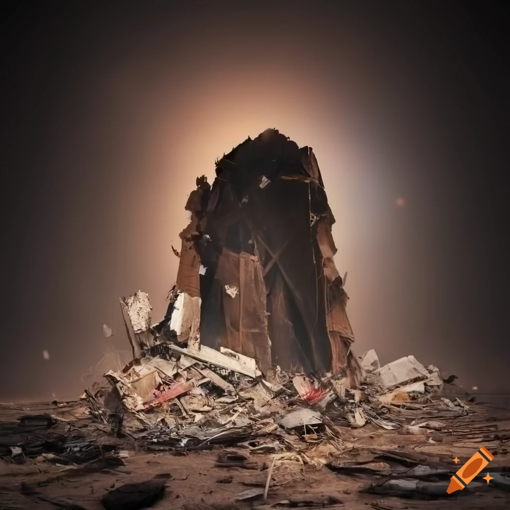 Person trapped in junk garbage web in a dramatic destroyed landscape on ...