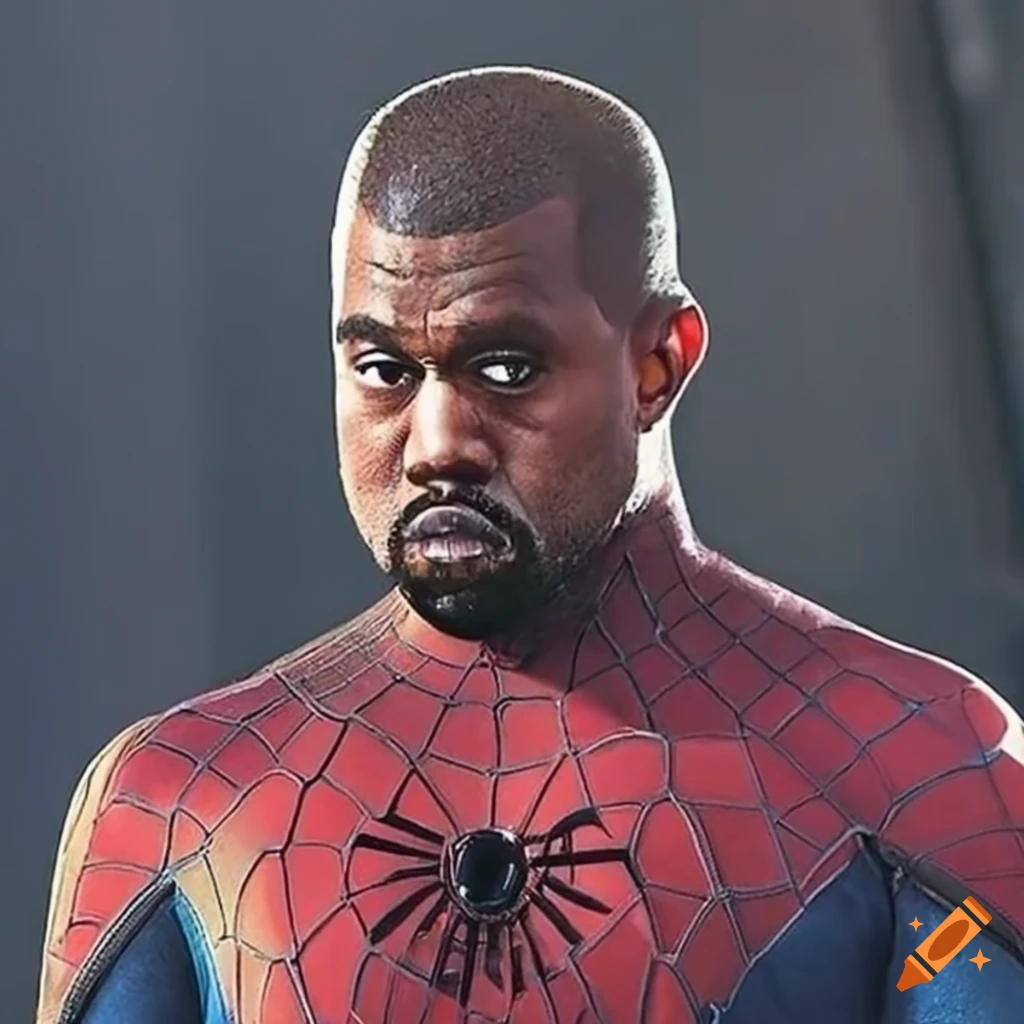 Kanye west in spiderman costume without mask on Craiyon