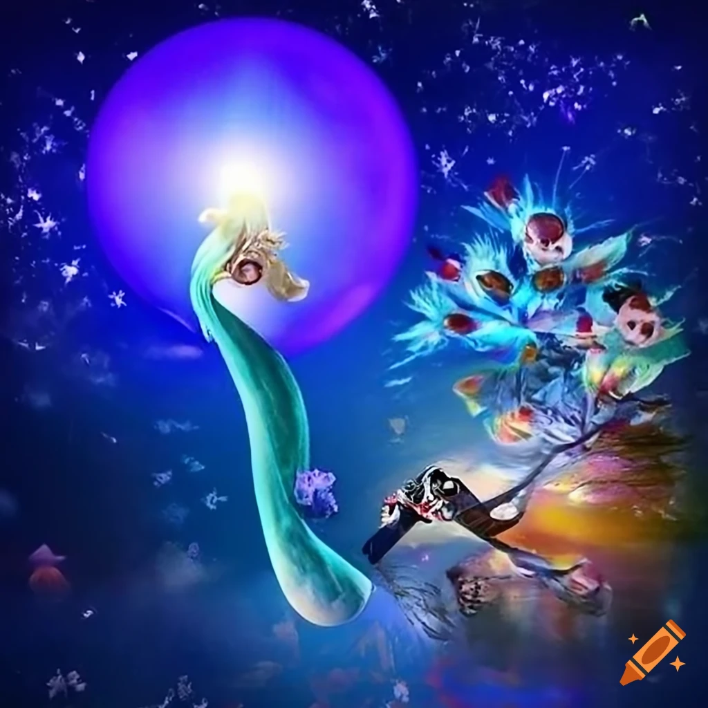 Person standing on high ground in a virtuous stance with symbols of ...