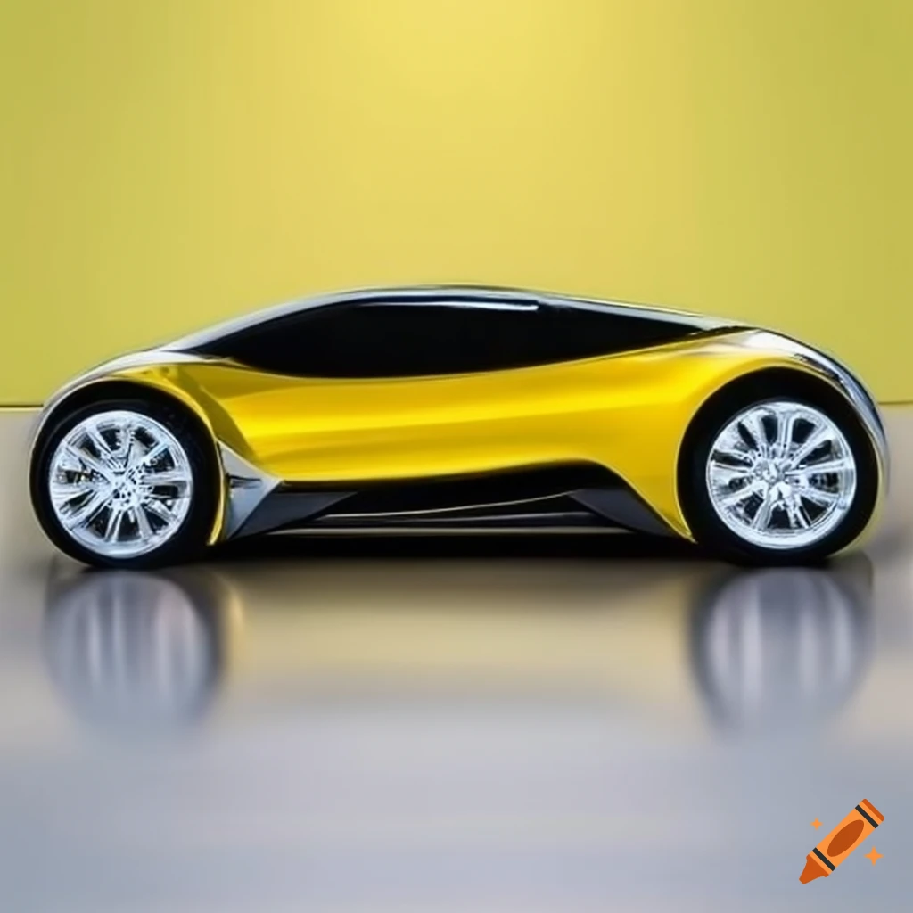 Yellow and black concept car with chrome and stainless steel in motion ...