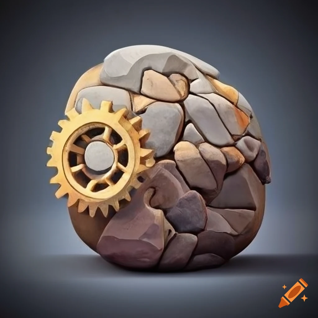 Artifact stone with cogs and rocks on Craiyon