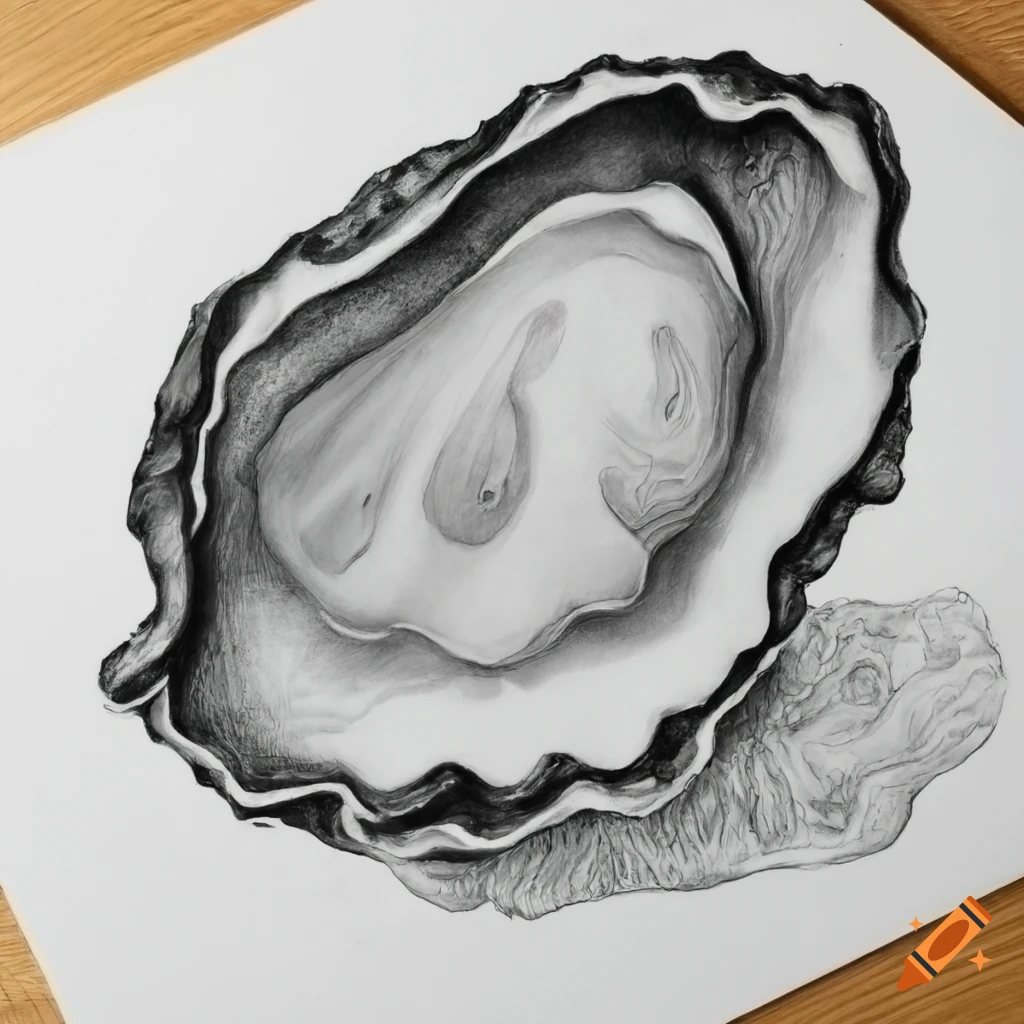 Pencil drawings of oyster shells on Craiyon