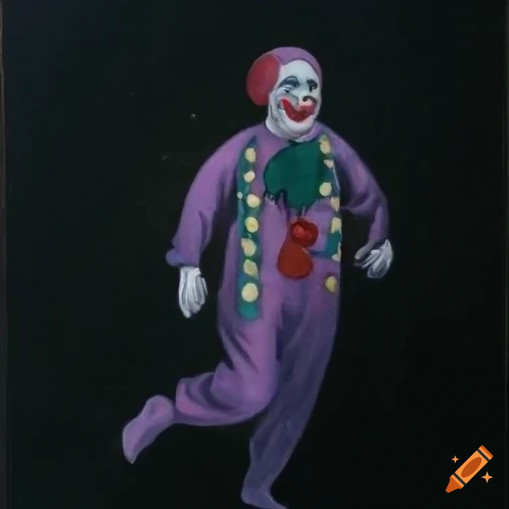 Laughing moon clown in fetal position - framed oil painting on Craiyon