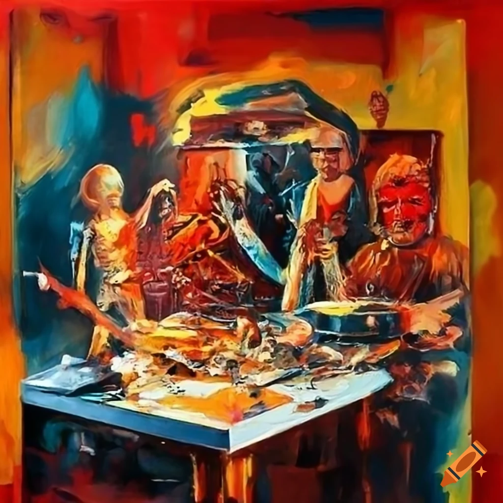 Nikel Pallat destroying a table with an axe on live television on Craiyon