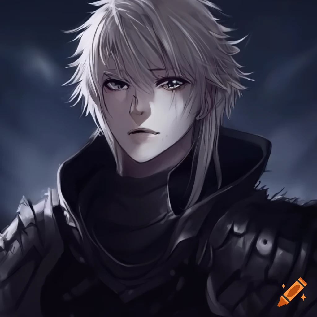 Blond hair guy in anime-style armor with scar in the shape of an eye on ...