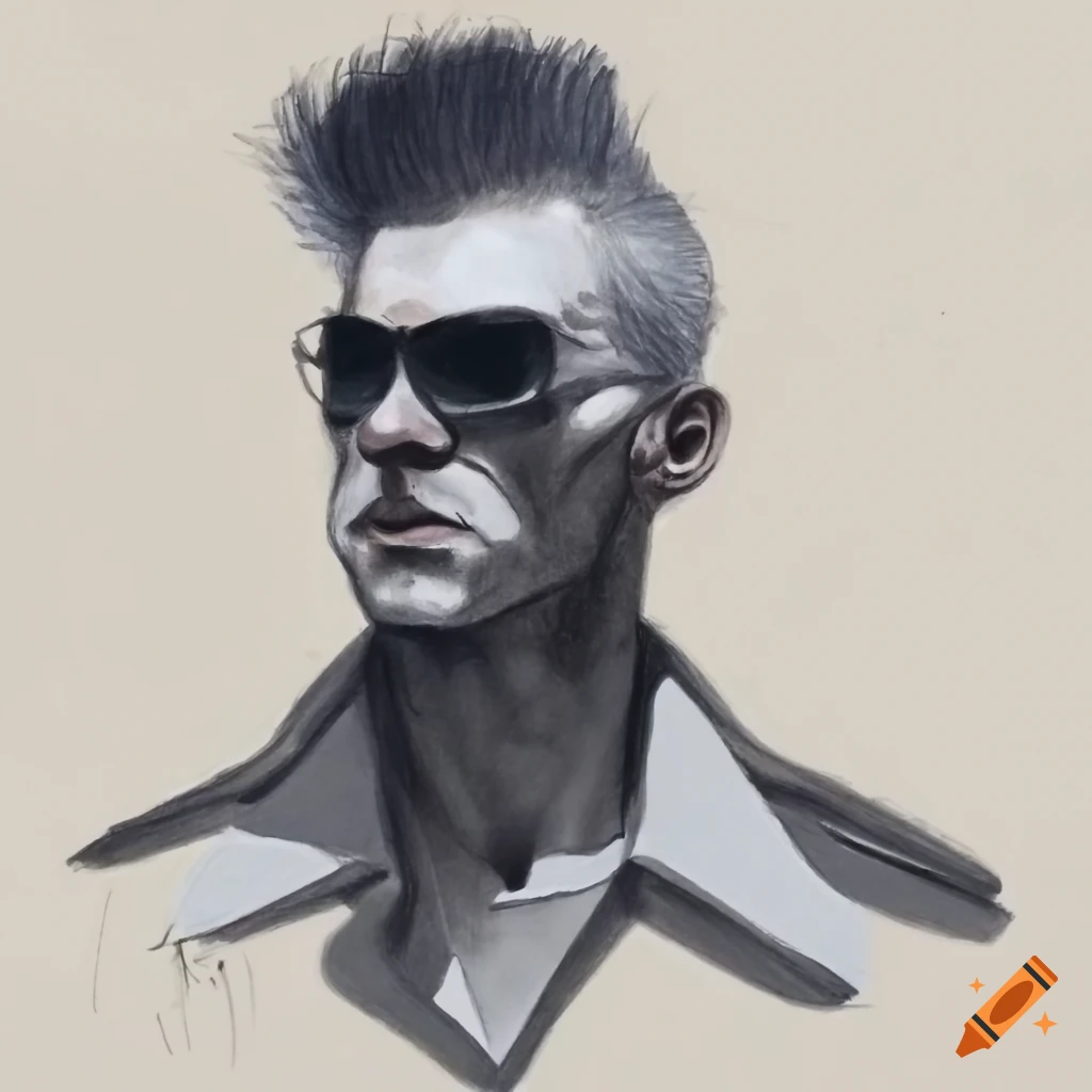 Drawing of a stylish man with mohawk and coat on Craiyon