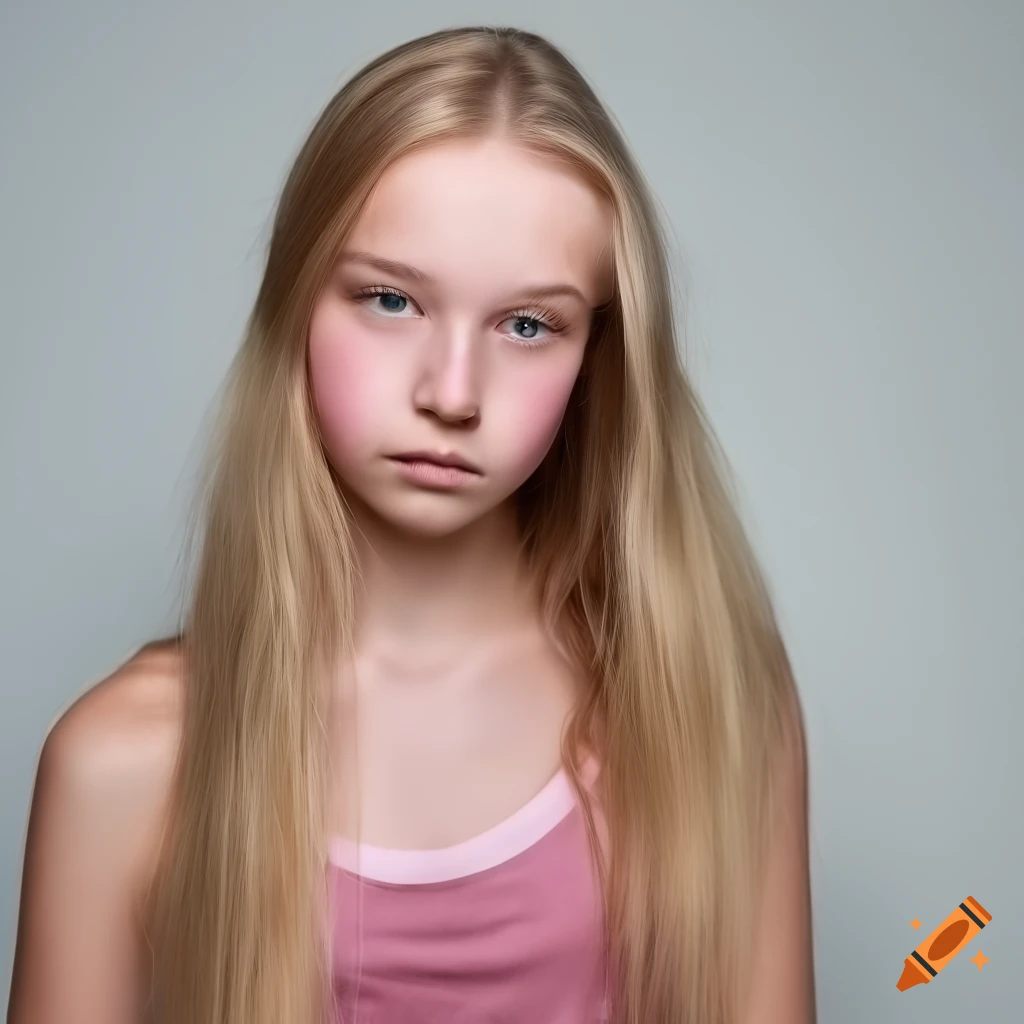 Portrait of a serious Nordic girl with light blonde hair and brown eyes on Craiyon