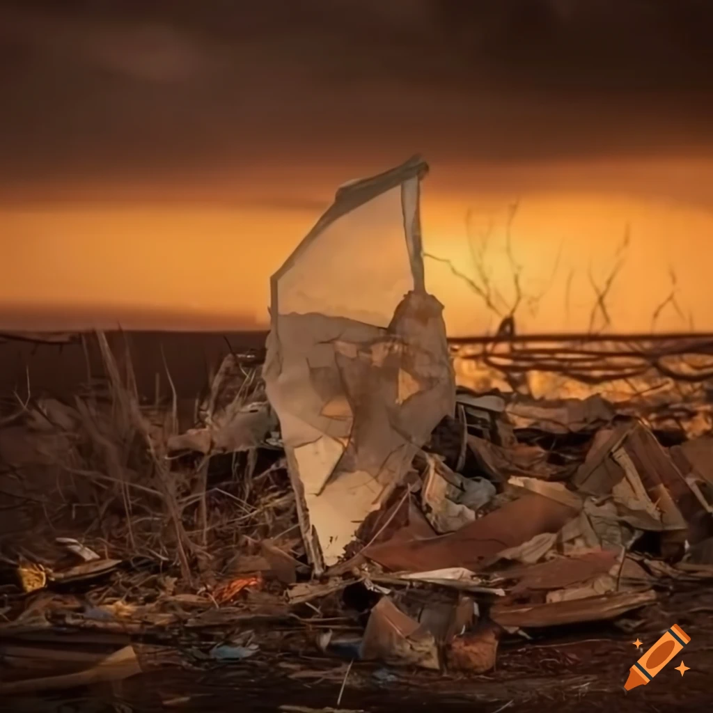 Person trapped in junk garbage web in a dramatic destroyed landscape on ...