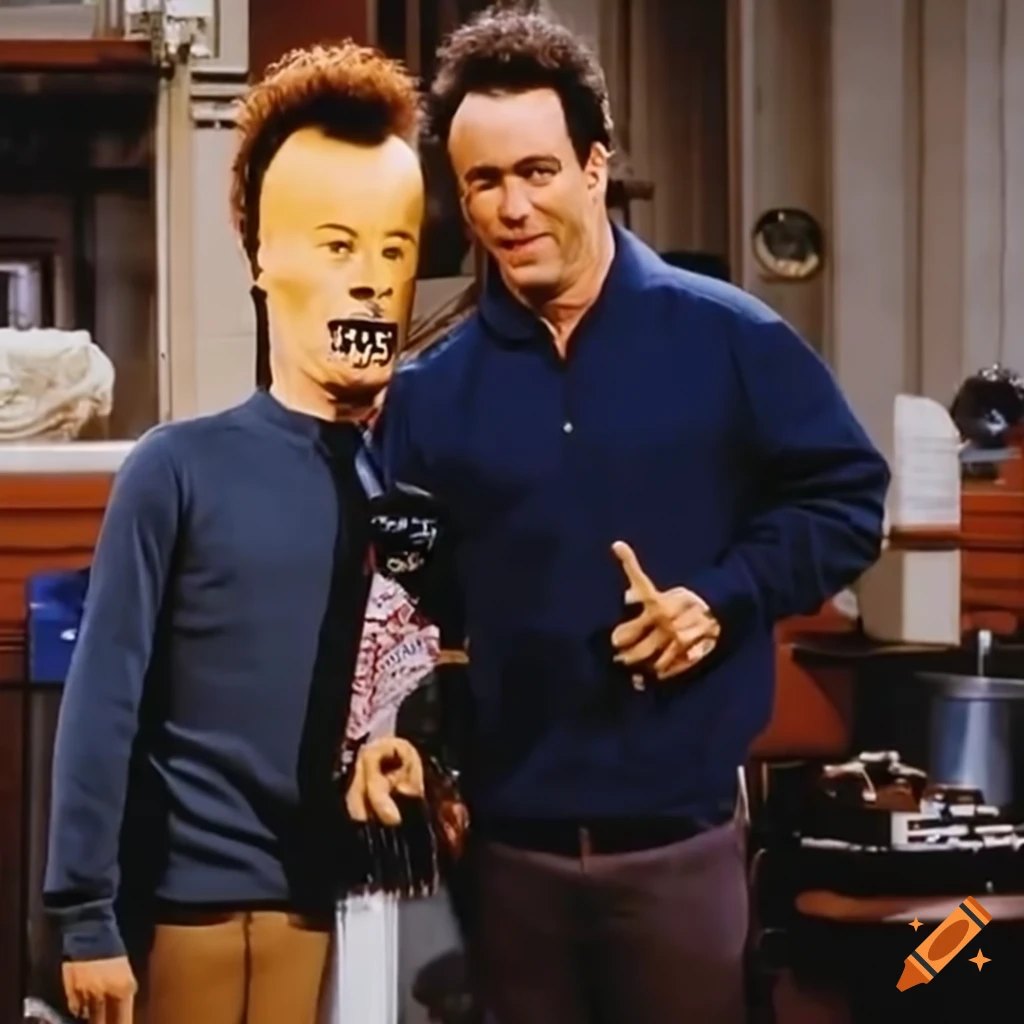 Cgi beavis and butthead on the seinfeld sitcom movie set on Craiyon