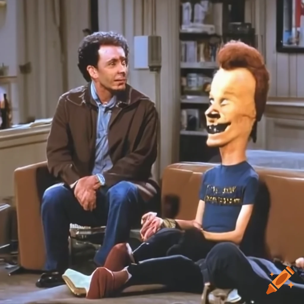 Cgi beavis and butthead on the seinfeld sitcom movie set on Craiyon